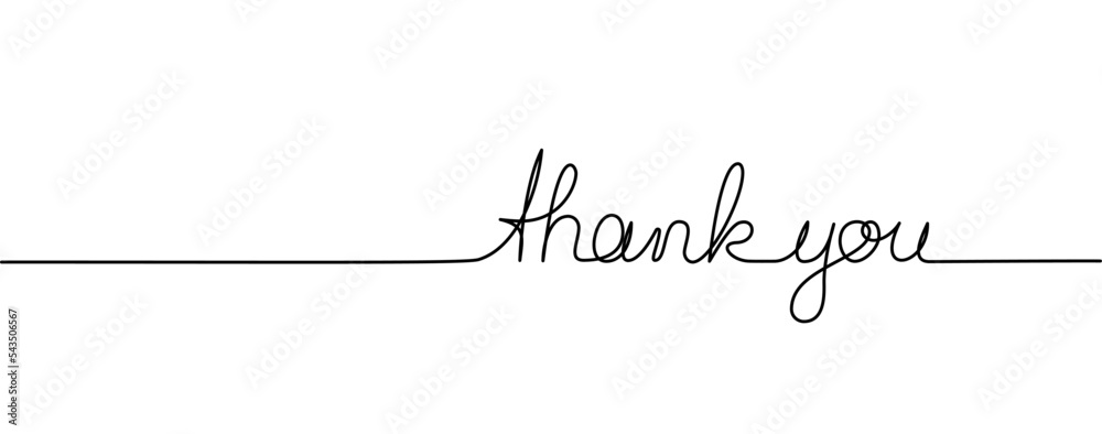 Poster single line handdrawn phrase Thank You isolated on white, line ...