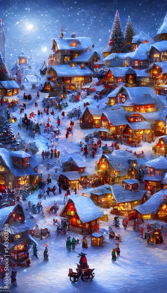 In this winter christmas village, the air is cold and crisp. The ground ...