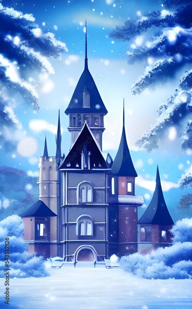 Fantasy castle, anime style, stylized painting, unusual fantasy ...