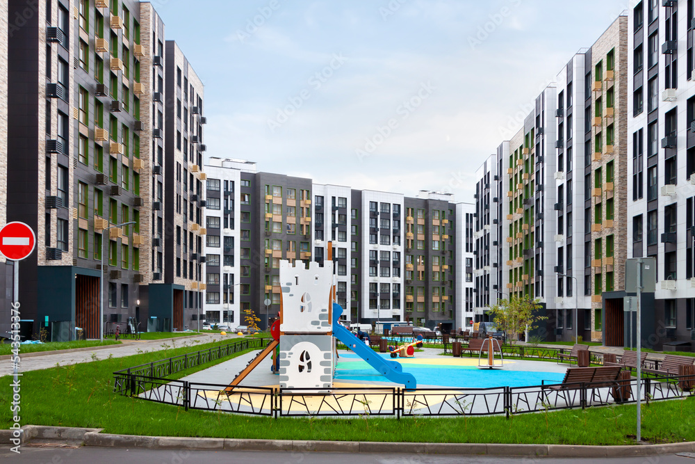 Low-rise houses mixed-use urban multi-family residential district area ...