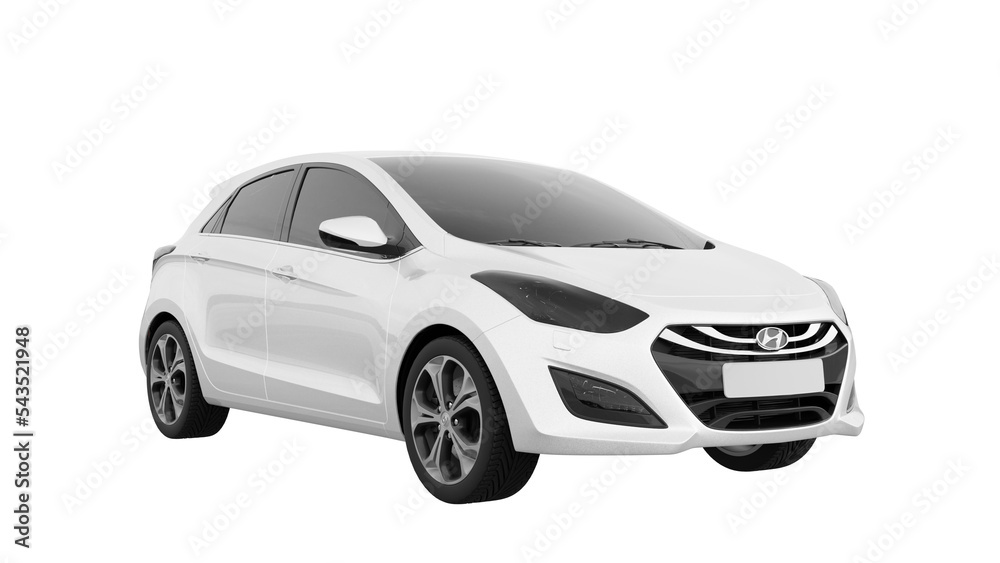 white Hyundai i30 front perspective view, 3d rendering of PNG ...