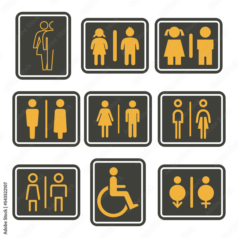 Vetor de flat cartoon toilet sign set do Stock | Adobe Stock