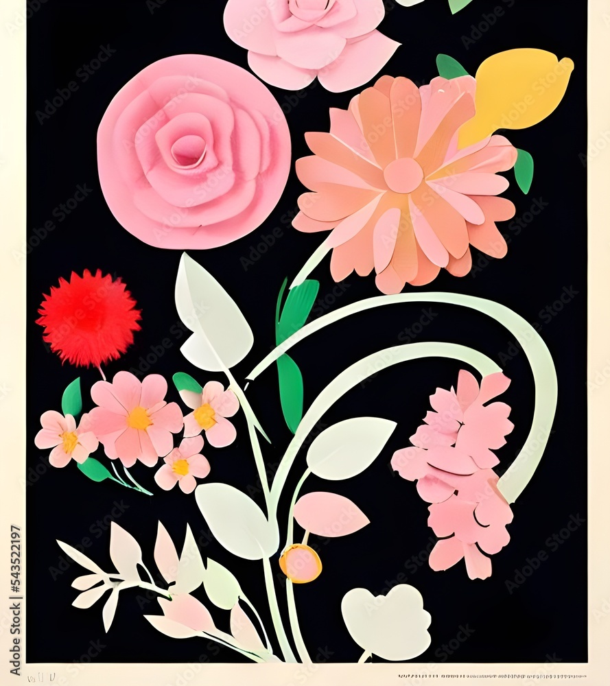 This picture is of a brightly colored paper flower design. The flowers ...