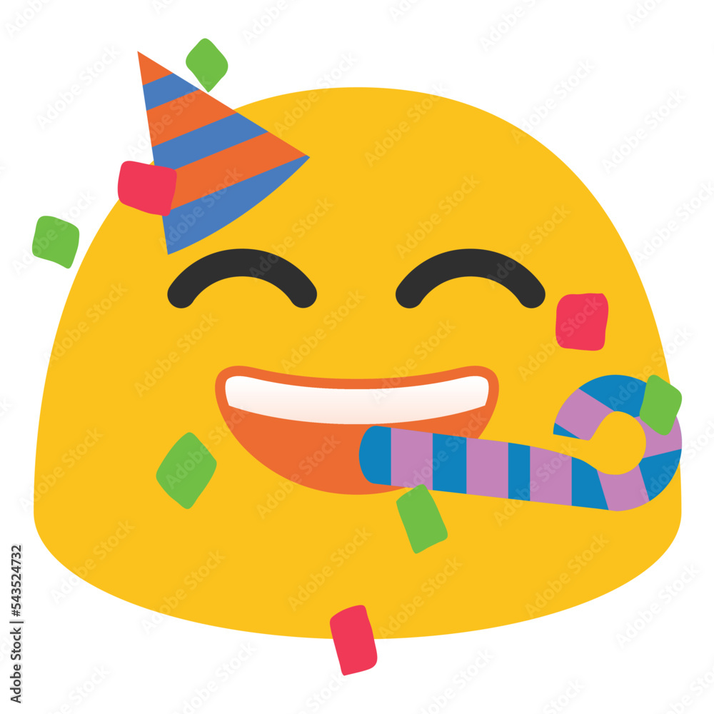 Partying Face vector flat icon. Isolated yellow face with a party hat ...
