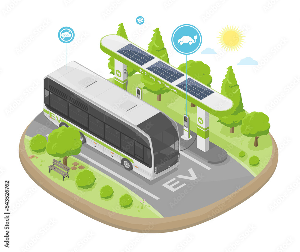 ev bus solar cell power concept energy ecology electric vehicle battery ...