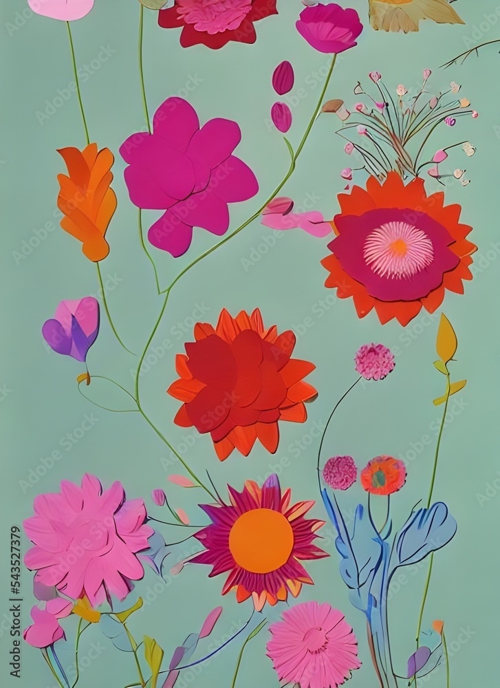 I am looking at a design of paper flowers. The flowers are various ...