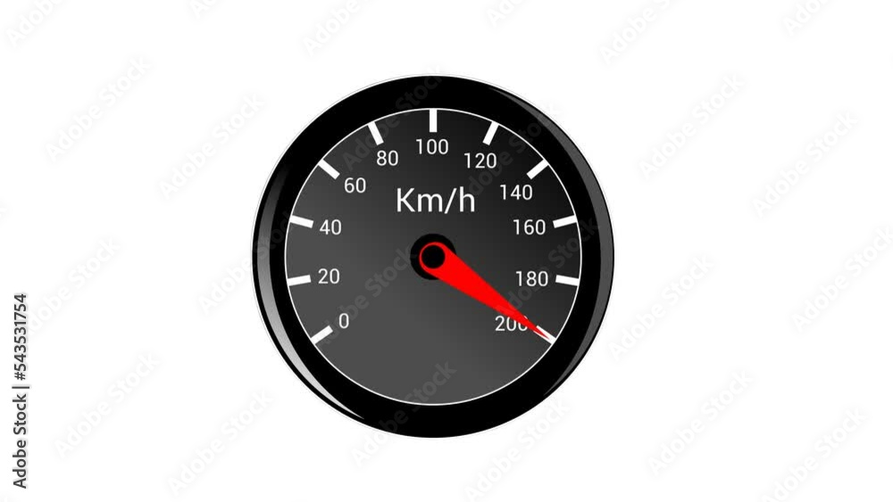 Animated speedometer video showing speed from 0 to 200 km per hrs ...