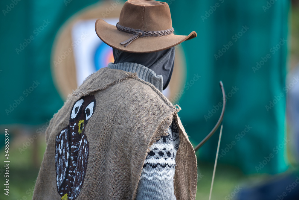 Archer at a shooting range with a target and a dummy Stock Photo ...