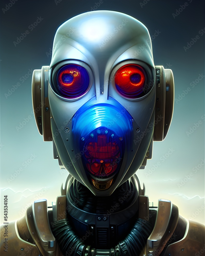 a cyberpunk gas mask robot character, apocalypse concept art Stock ...