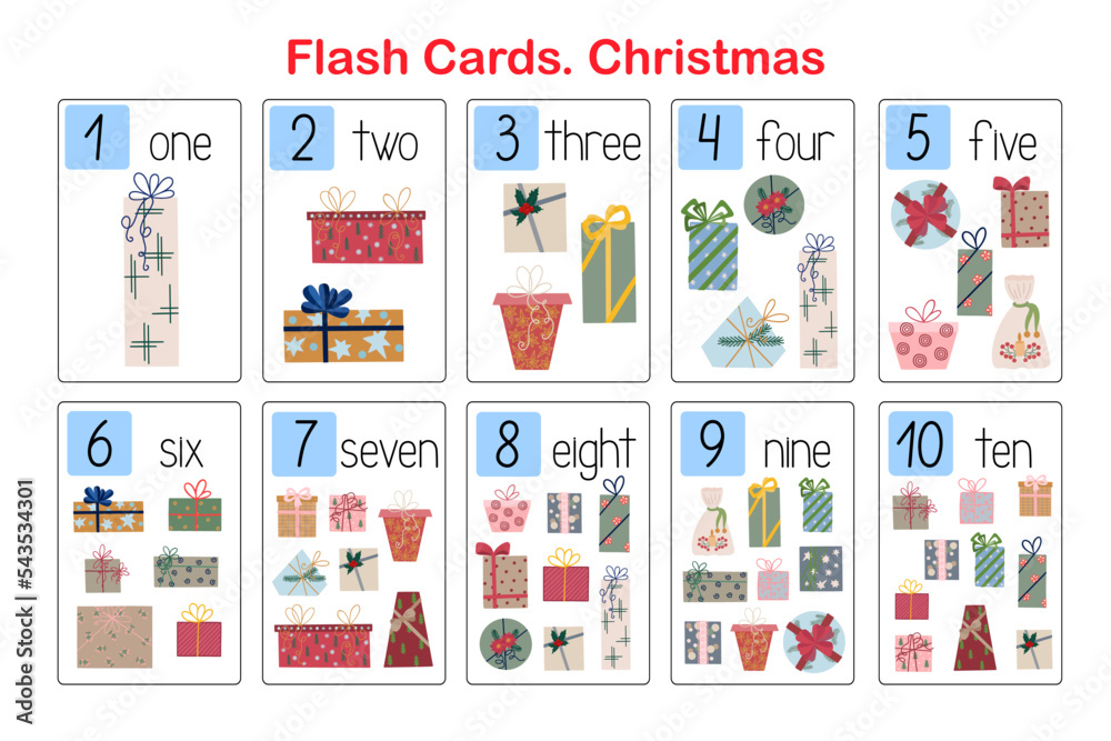 Christmas gifts flash cards topical number and vocabulary learning ...