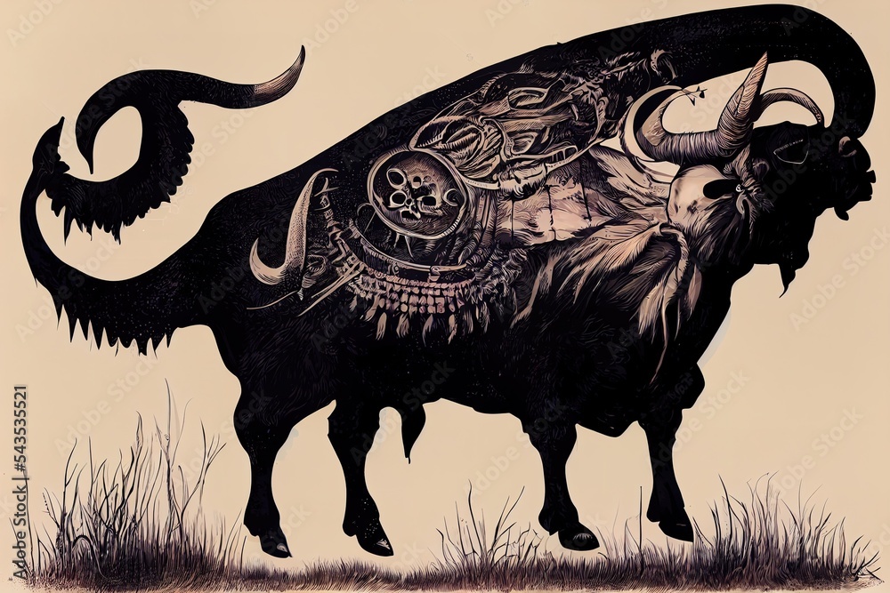 Buffalo skull. Tattoo and t shirt design. Outdoors, spirit of nature ...