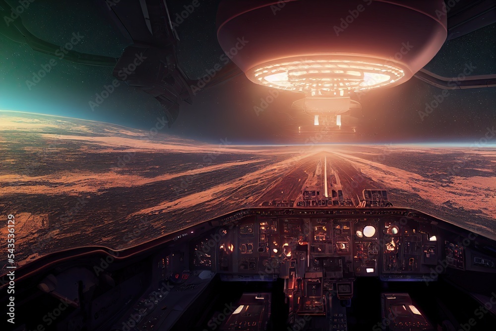 Cockpit interior of a UFO spaceship, unidentified flying object from ...