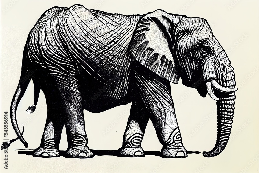 African elephant drawing. Digital template for coloring with elefant ...