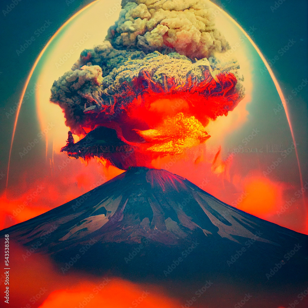 Colorful image of a volcano eruption. High quality illustration Stock ...