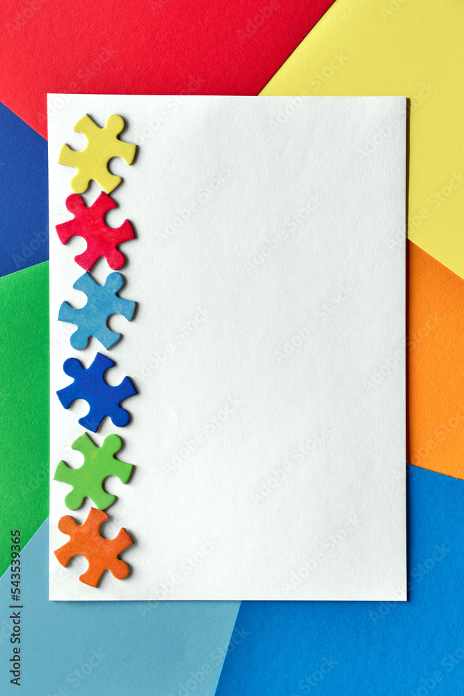Autism Awareness Day, World Autism Day, frame with puzzle pieces ...
