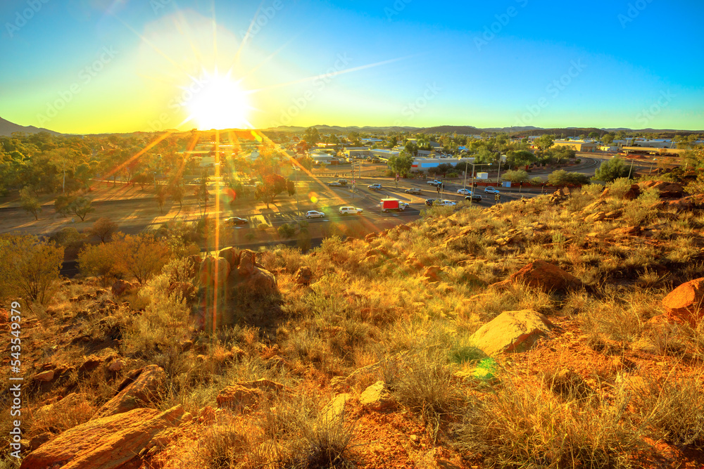 Aerial view of Alice Springs skyline in Australia from Anzac Hill ...