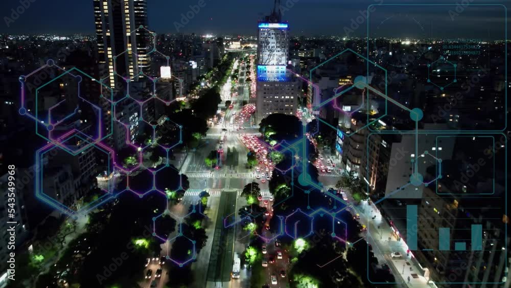 Buenos Aires Argentina. Aerial cyber city cityscape of smart city ...
