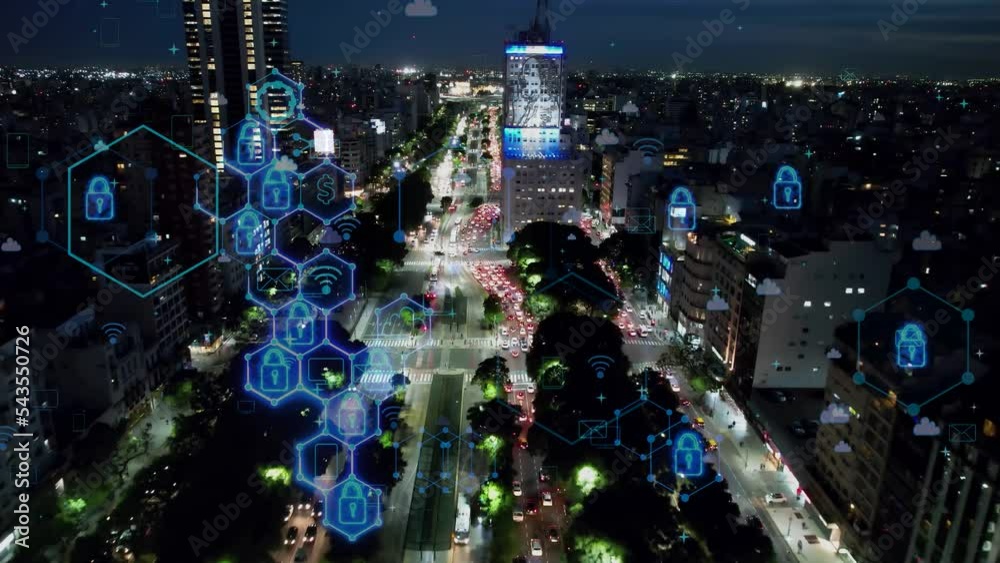 Buenos Aires Argentina. Aerial cyber city cityscape of smart city ...