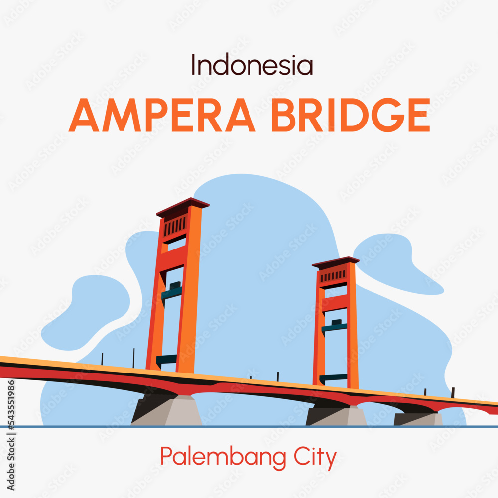 Ampera Bridge is a landmark in Palembang city, Indonesia. Vector ...