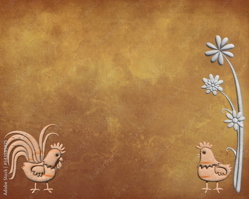 3D frame chicken flower texture background farm animal wallpaper grunge ...