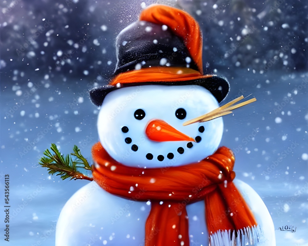 The snowman is made out of three big balls of snow. His eyes are two ...