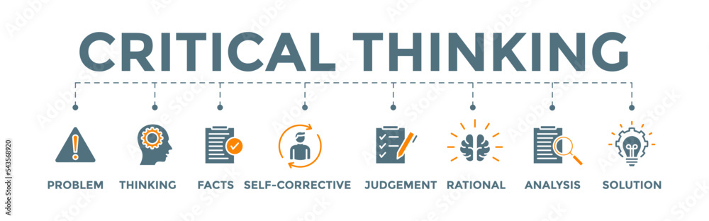 Critical thinking icon banner web illustration with problem, thinking ...