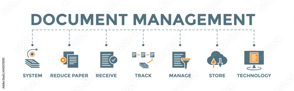 Document management icon banner web illustration with system, reduce ...