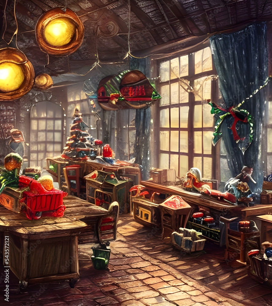 In the Christmas toy factory, dozens of elves are busy at work making ...