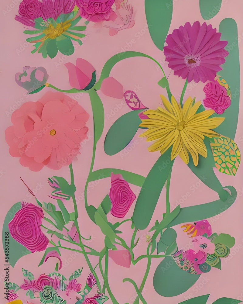 I am looking at a piece of art that consists of paper flowers. The ...