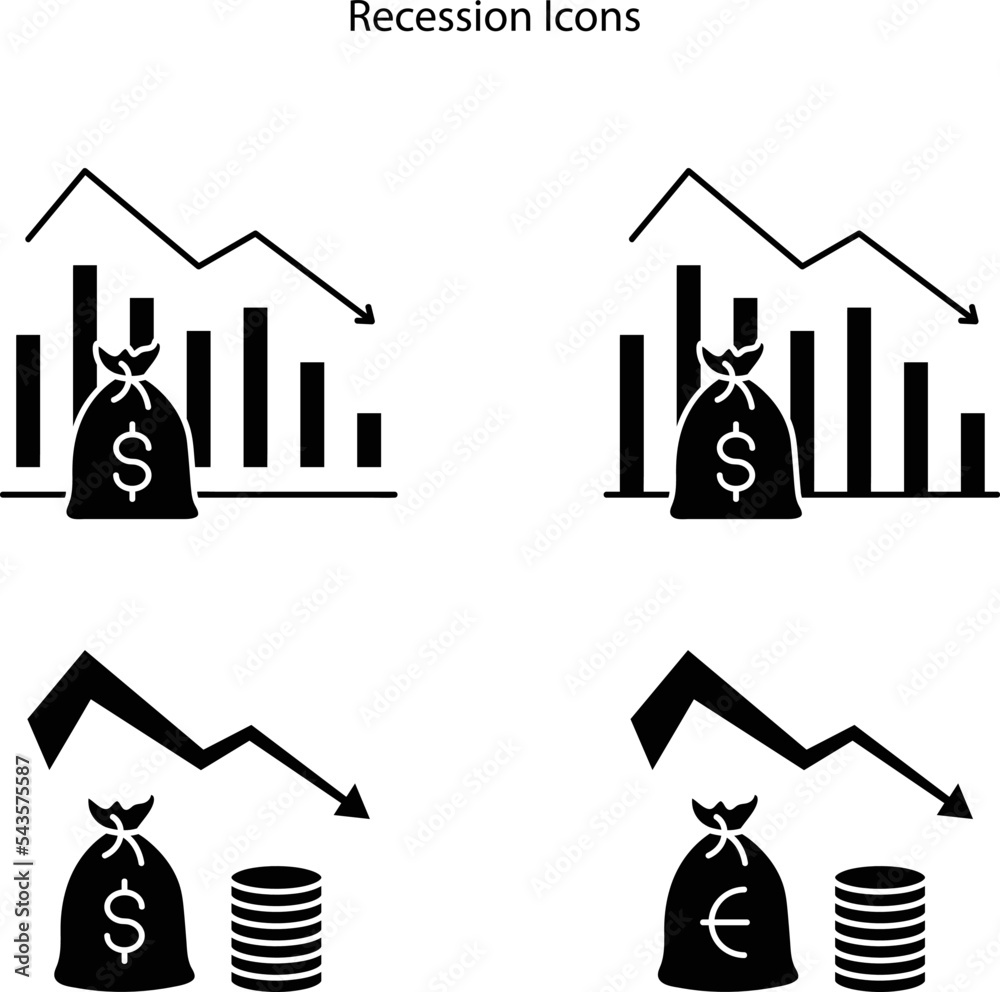 Dollar falling down vector isolated on white background. Icon of a dollar banknote and arrow ...