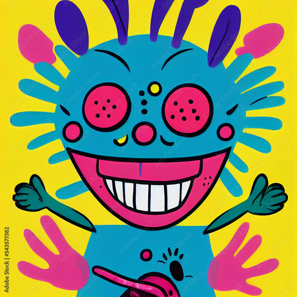 Cartoon illustration happy character face brightful colors Stock ...