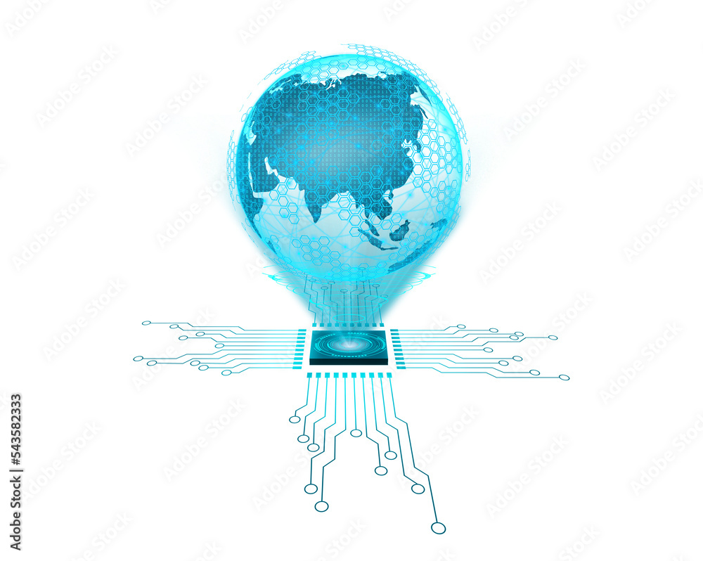 circuit board show hud circle blue hologram earth planet network ...