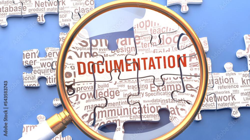 Documentation as a complex and multipart topic under close inspection. Complexity shown as ...