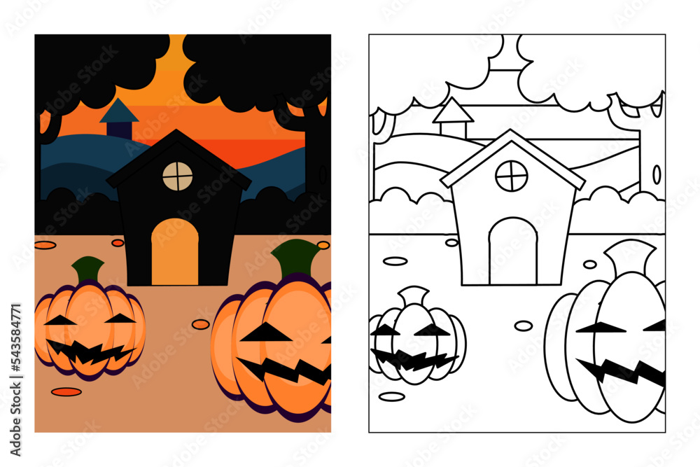 Pumpkins for halloween coloring page for kids drawing education. Simple ...