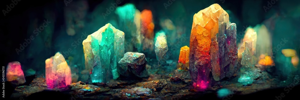 Colorful Crystal mine. fantasy scenery. Stock Illustration | Adobe Stock