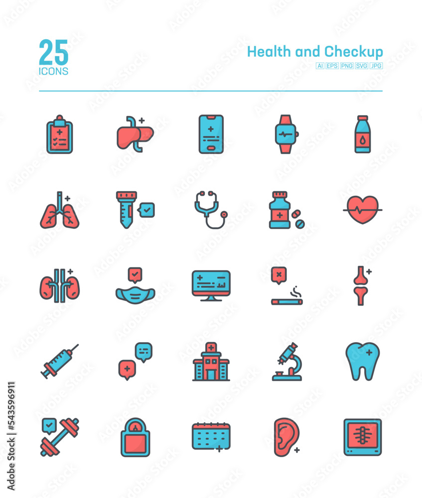 Health and checkup lineal color icon set, medical, clinic, hospital ...
