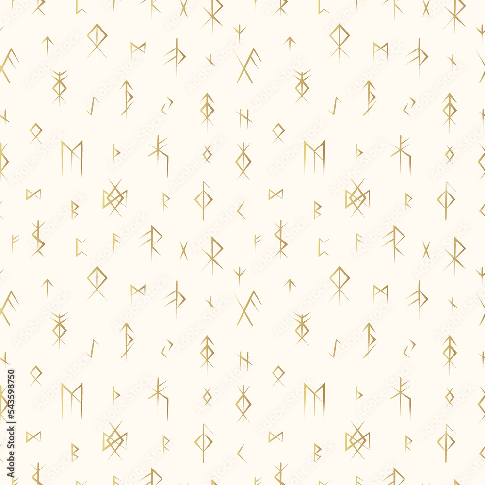 Viking Runes golden seamless pattern. Abstract vector illustration for ...