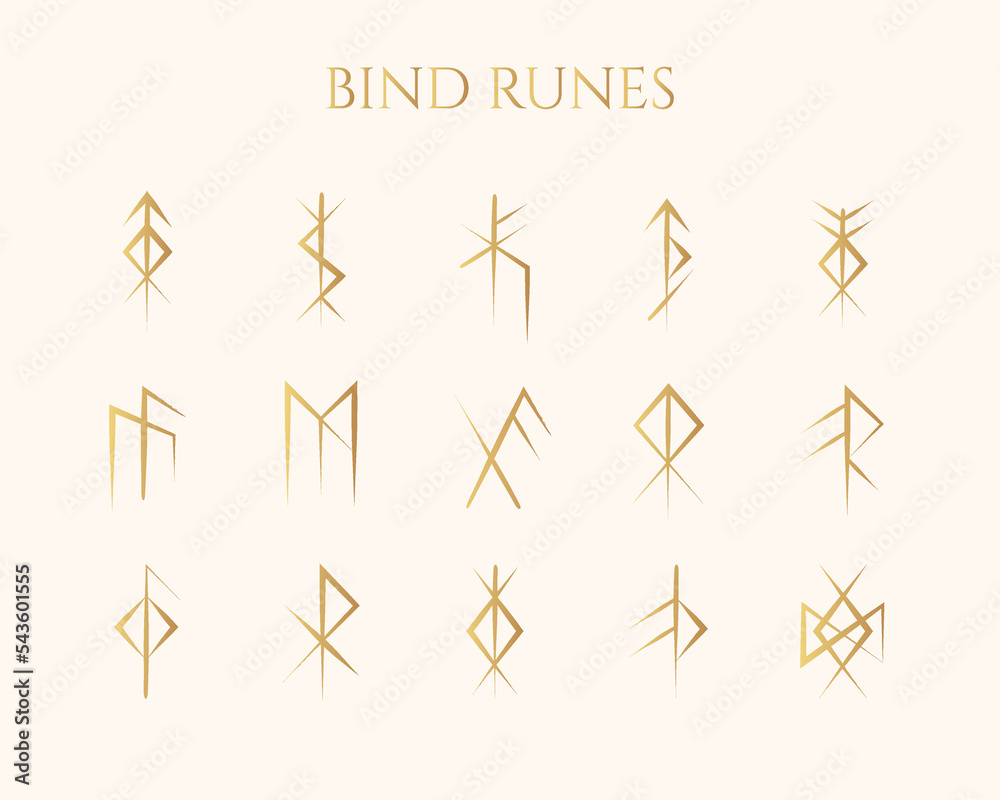 Viking Bind Runes isolated set. Golden norse symbols collection with ...