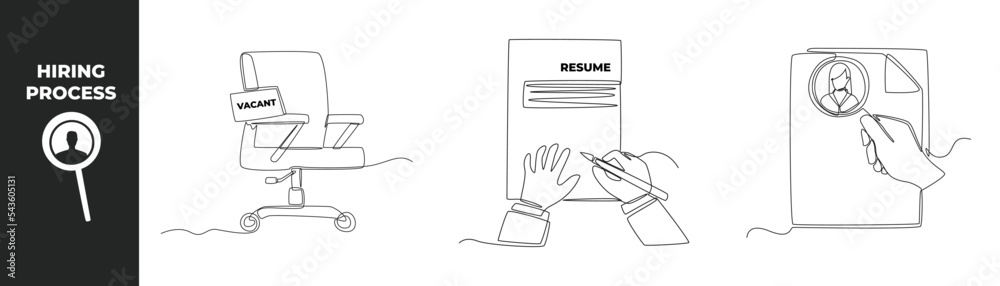 Continuous one line drawing process hiring set concept. Vacant seat ...