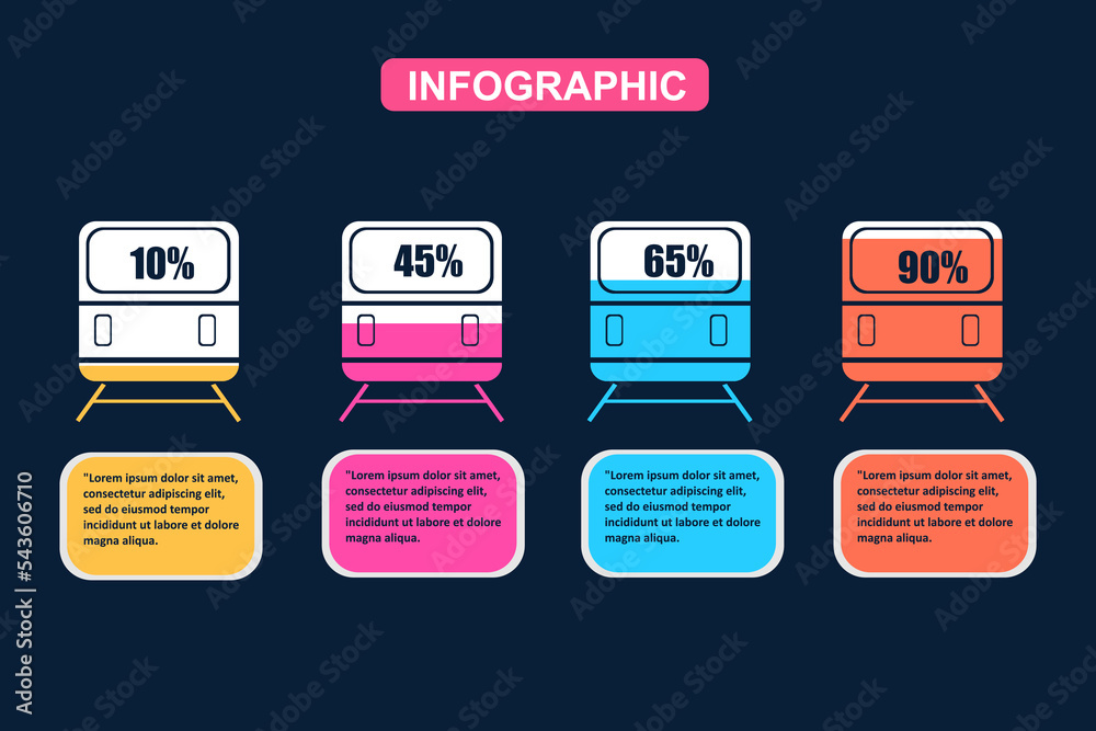 train infographic with percentage fill for presentation 4 options or ...
