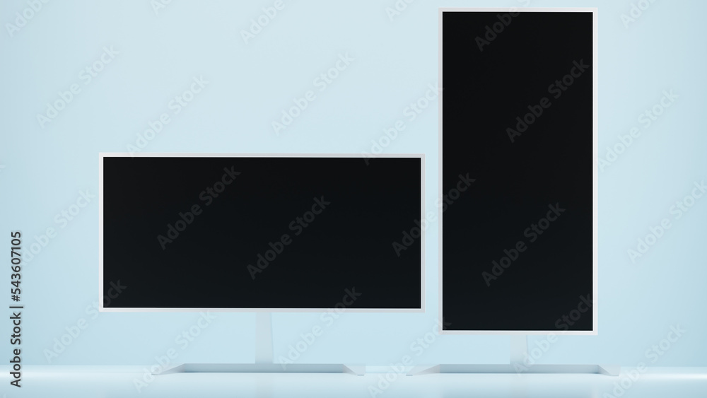 horizontal and vertical screen monitor template with black screen and ...