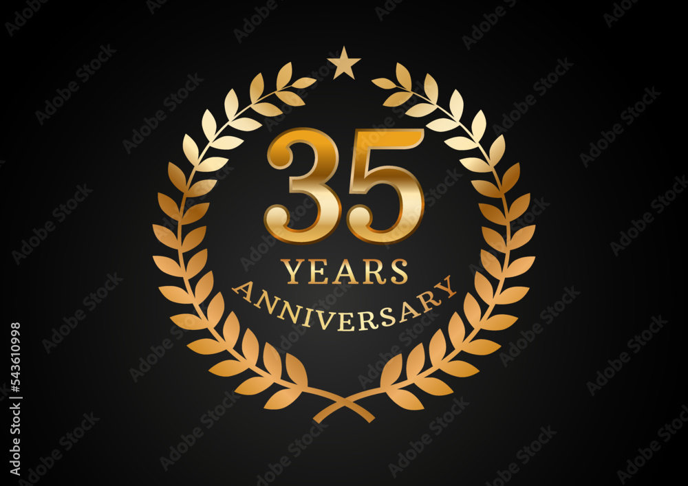 Vector graphic of Anniversary celebration background. 35 years golden anniversary logo with ...
