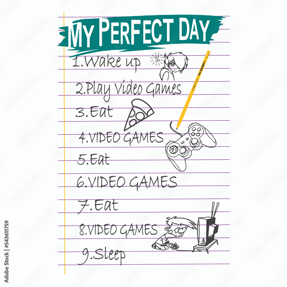 My Perfect Day Graphic Vector Illustration, Daily routine chart print ...