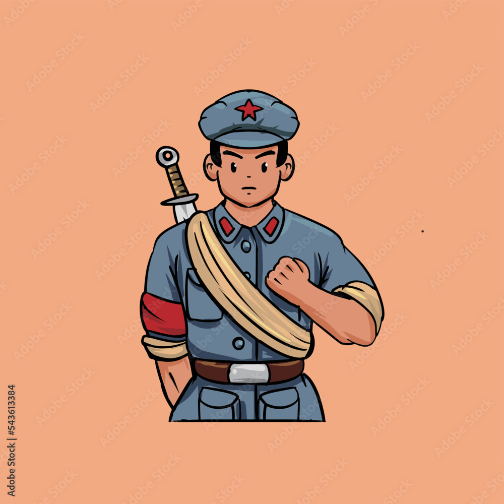 Design of Hand drawn Cartoon Illustration for Chinese Red Army Soldiers ...