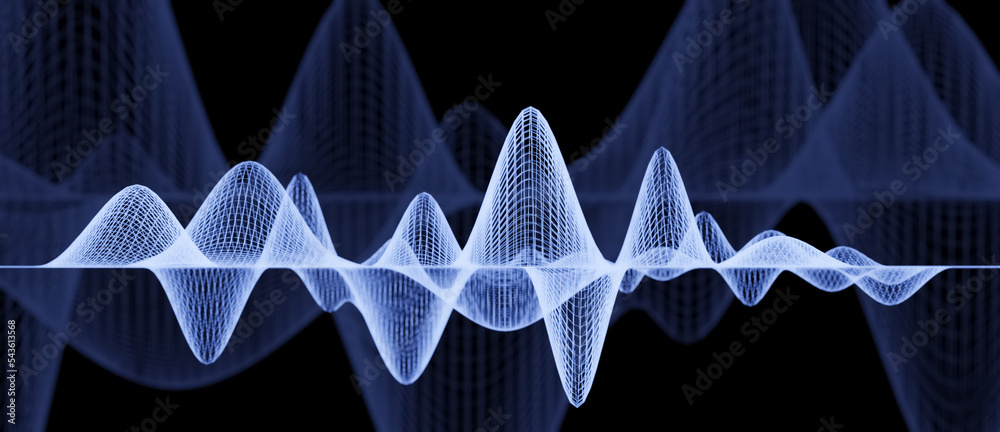 Illustration of abstract wireframe sound waves, visualization of ...