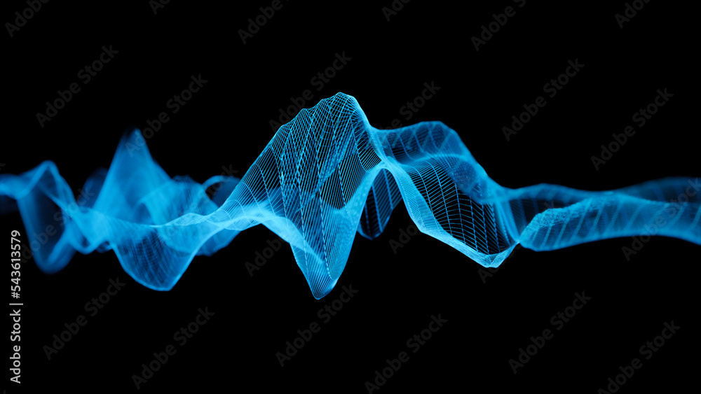 Illustration of blue abstract wireframe sound waves, visualization of ...