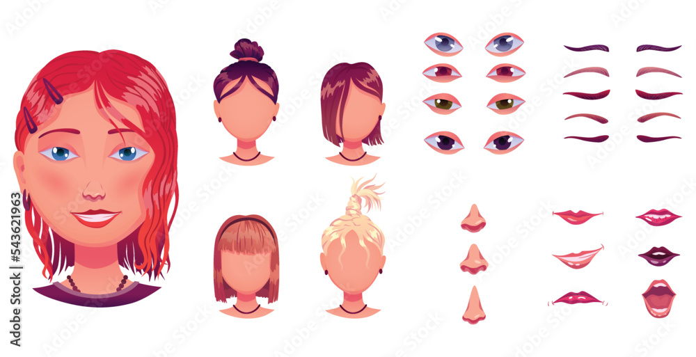 Girl face construction, avatar creation with different head parts ...