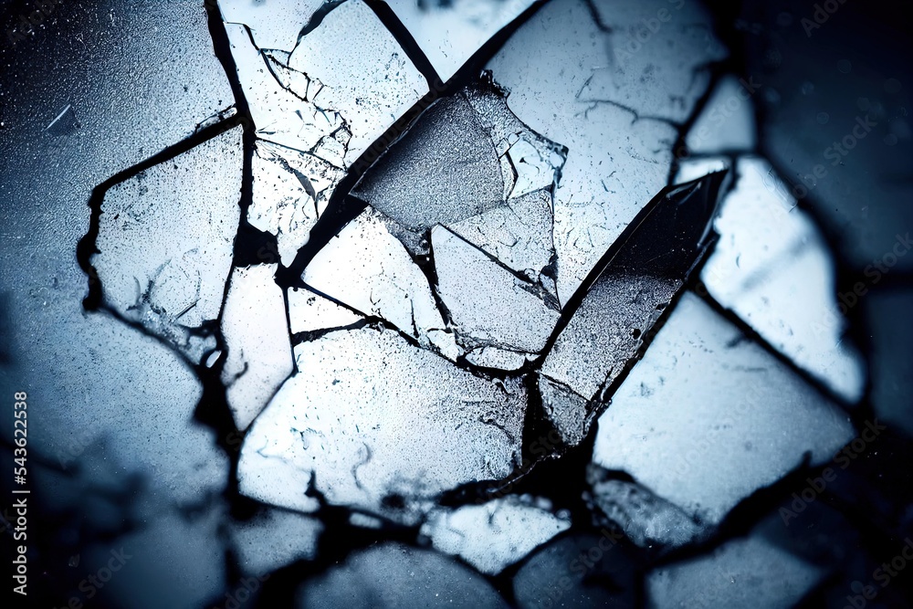 a broken glass window with a pair of scissors stuck in it, a broken ...