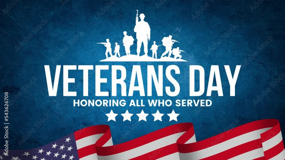 Veterans Day - Honoring all who served text Animation with USA Flag ...