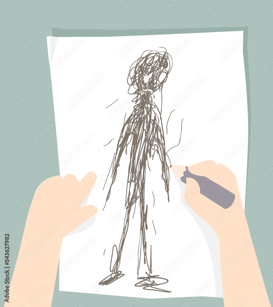 Kid Hands Scribble Disturbing Person Illustration Stock Vector | Adobe ...